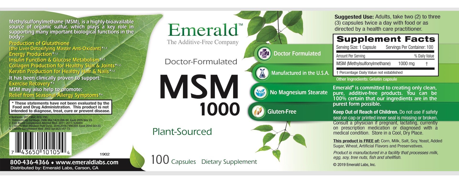 MSM 1000mg (100) | Emerald Labs